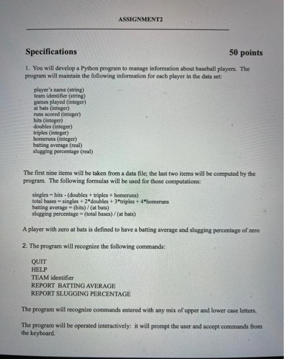 Solved ASSIGNMENT2 Specifications 50 points 1. You will | Chegg.com