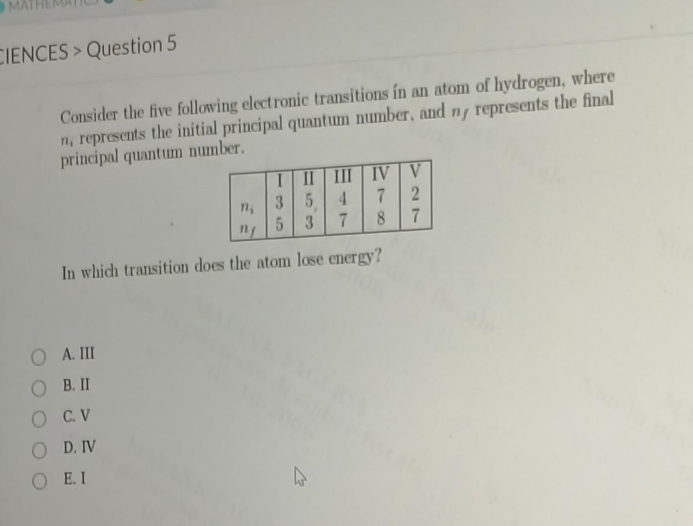 Solved Conside the five following electronic transitions in | Chegg.com