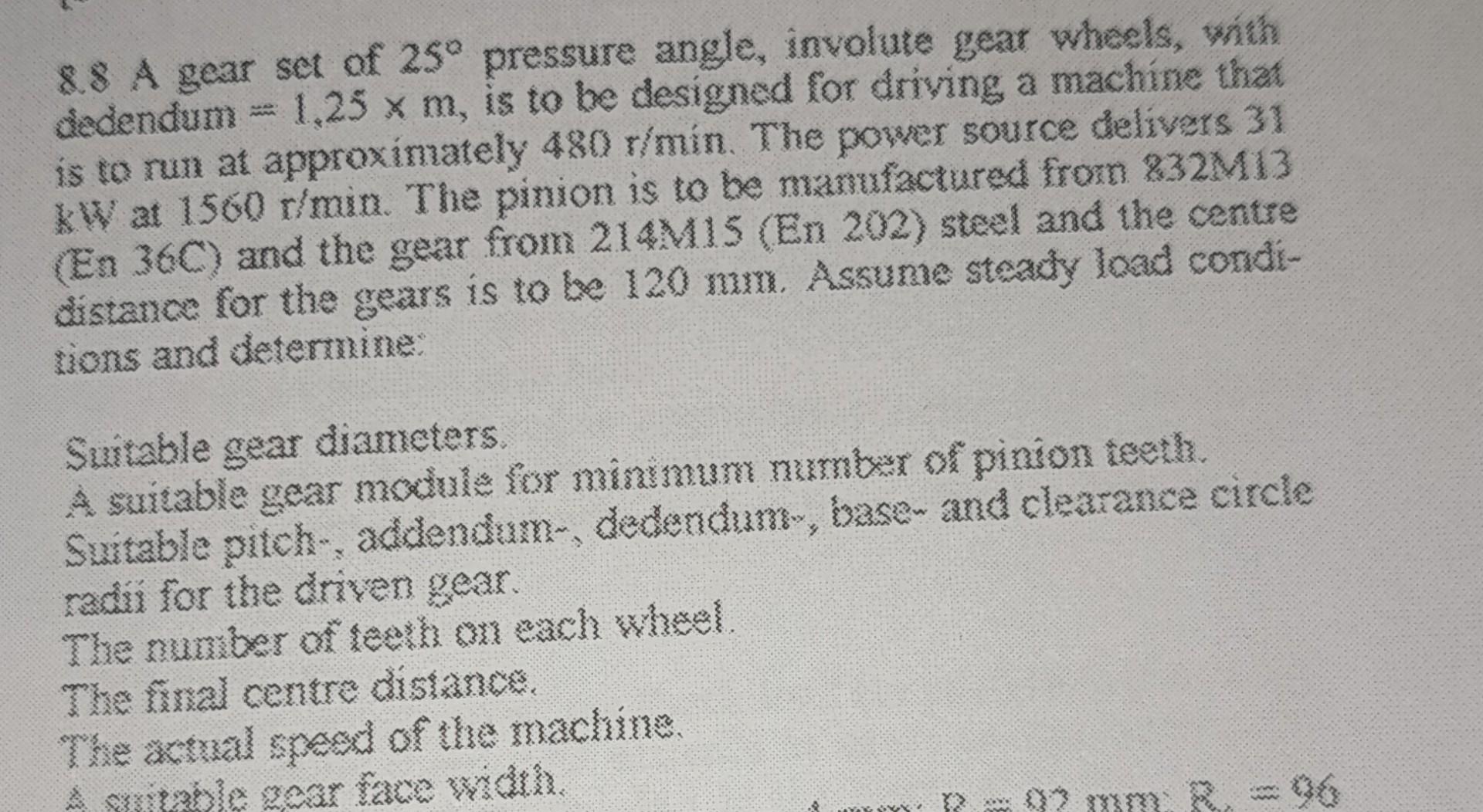 Solved 8. A gear set of 25∘ pressure angle, involute geat | Chegg.com