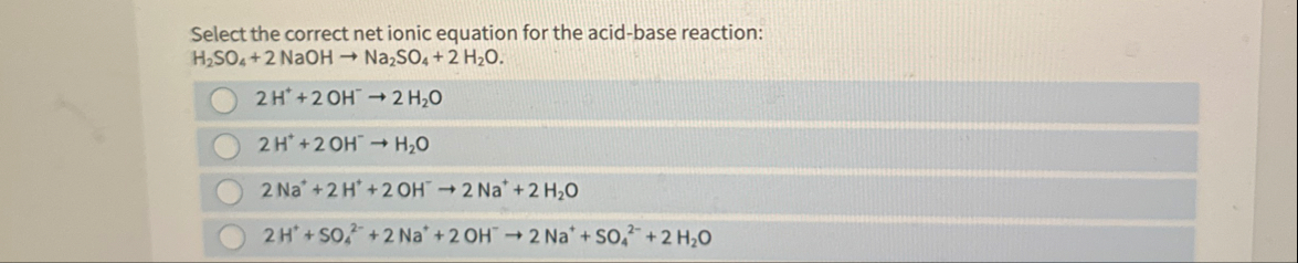 Solved Select the correct net ionic equation for the | Chegg.com