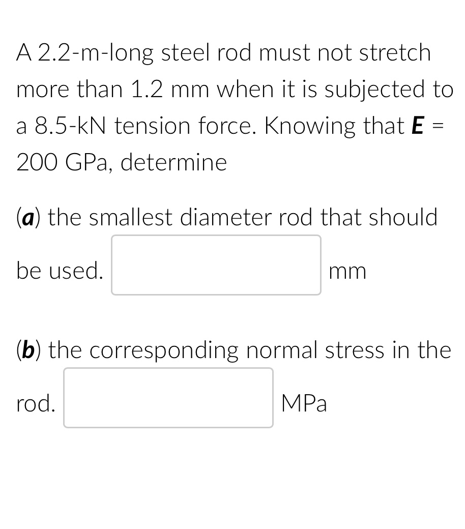Solved A 2.2-m-long steel rod must not stretch more than | Chegg.com