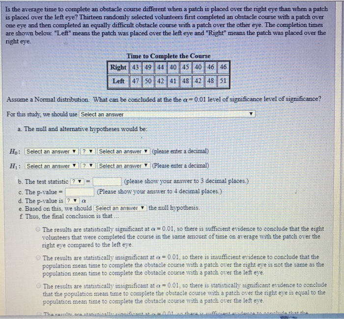 Solved Is the average time to complete an obstacle course | Chegg.com