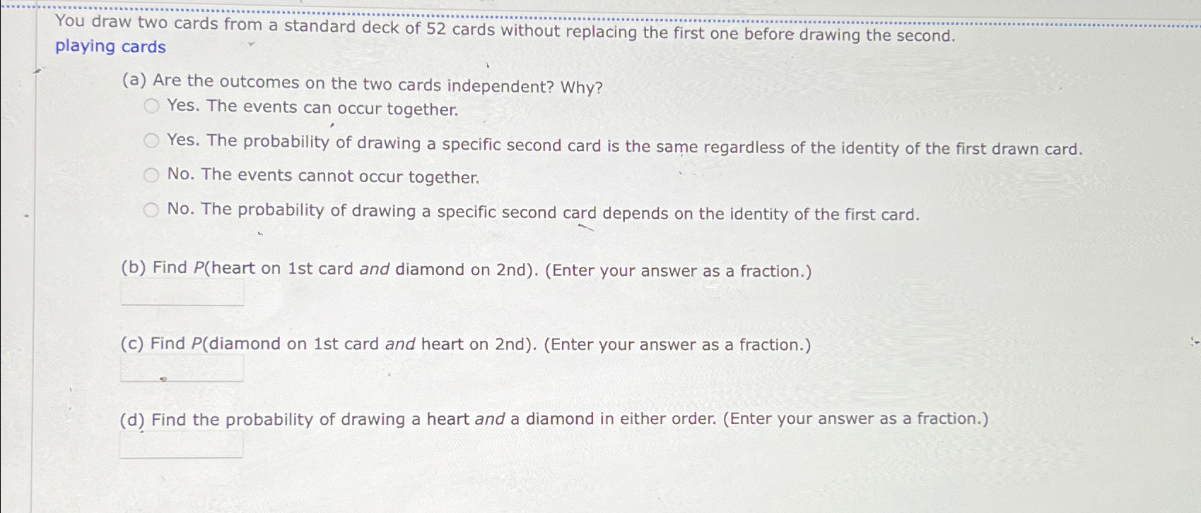 Solved You draw two cards from a standard deck of 52 ﻿cards | Chegg.com