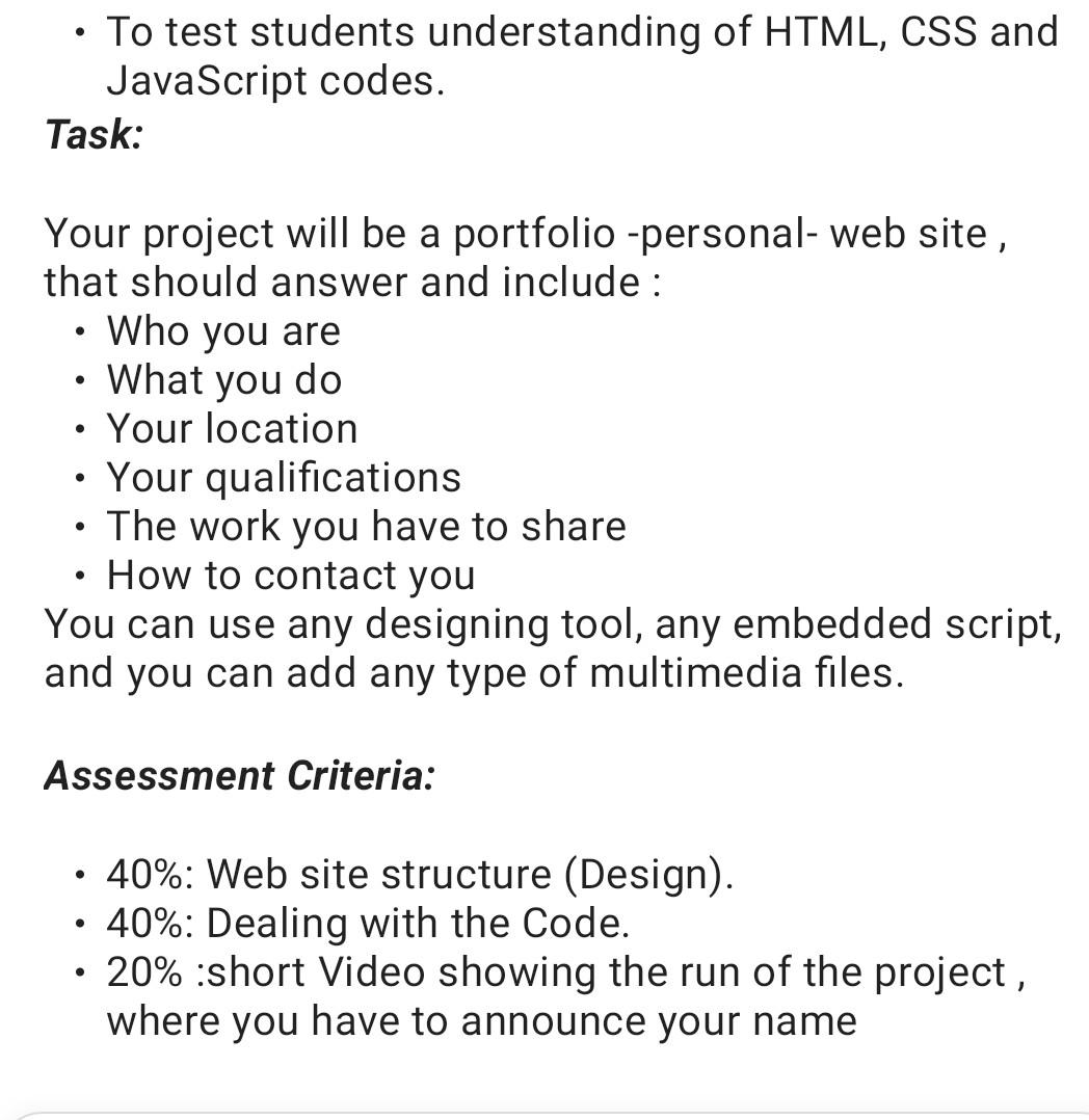 Solved To test students understanding of HTML, CSS and | Chegg.com