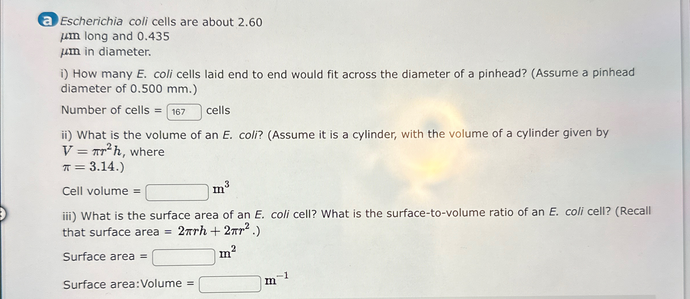 Solved (a) ﻿Escherichia coli cells are about 2.60μm ﻿long | Chegg.com