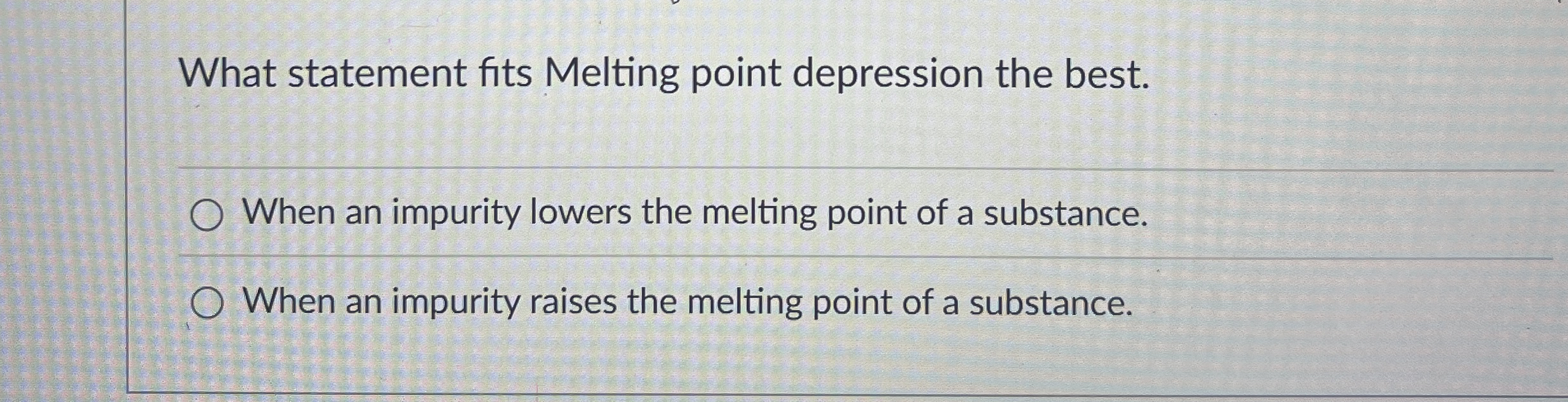 Solved What statement fits Melting point depression the | Chegg.com