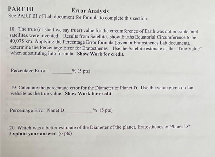 Solved Part Iii Error Analysis See Part Iii Of Lab Document