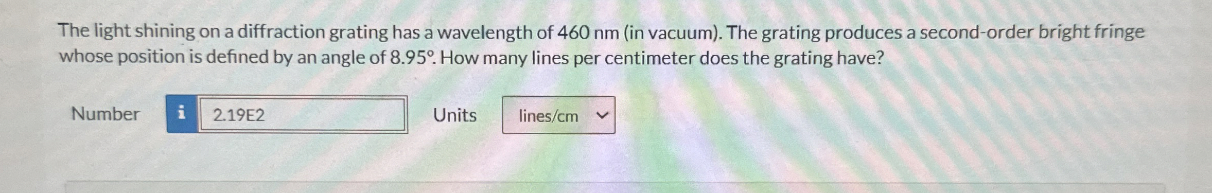 Solved The light shining on a diffraction grating has a | Chegg.com