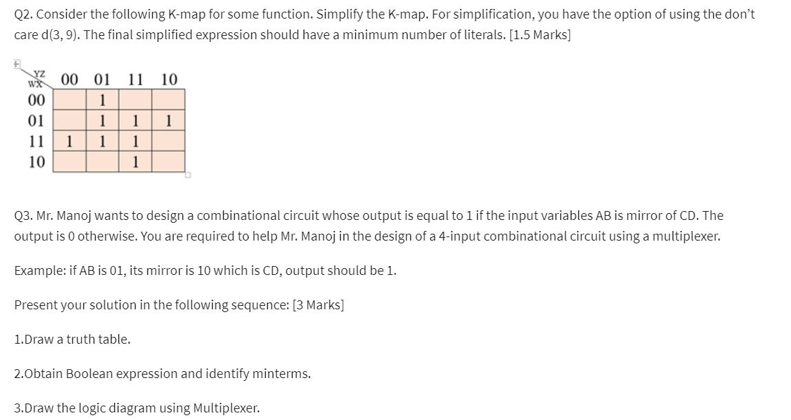 Solved Q2. ﻿Consider the following K-map for some function. | Chegg.com