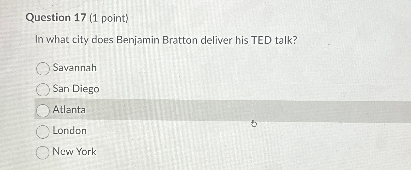 Solved Question 17 (1 ﻿point)In what city does Benjamin | Chegg.com