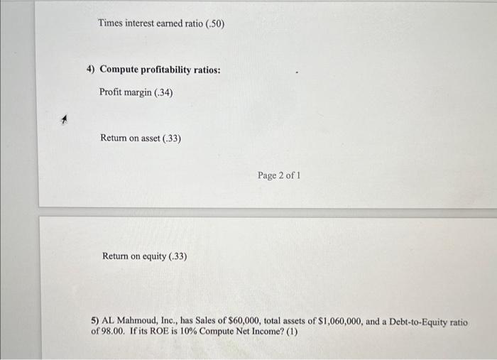 1) Calculate Short-term solvency ratios: current | Chegg.com