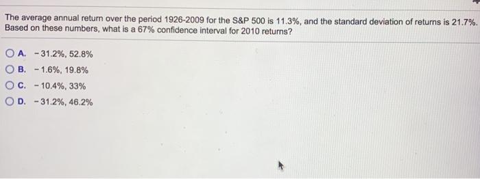 Solved The average annual return over the period 1926-2009 | Chegg.com
