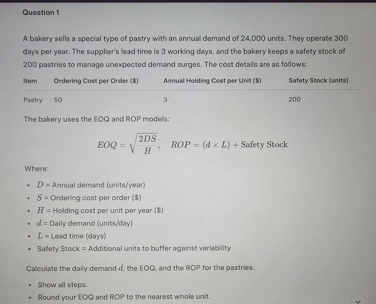 Solved "Mastering Inventory Control: EOQ and ROP Challenges | Chegg.com
