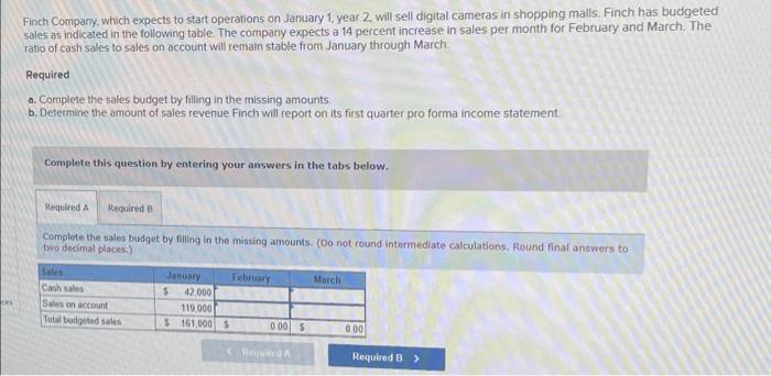 Solved Finch Compary, which expects to start operations on | Chegg.com