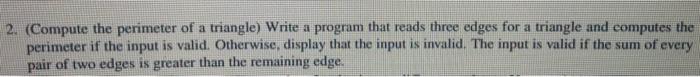 Solved 2 Compute The Perimeter Of A Triangle Write A 