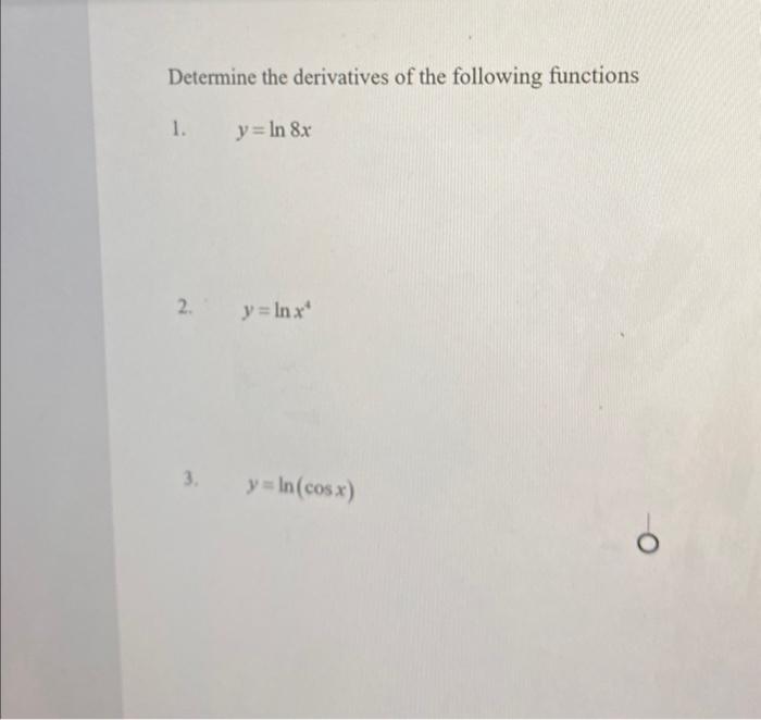 Solved Determine the derivatives of the following functions | Chegg.com