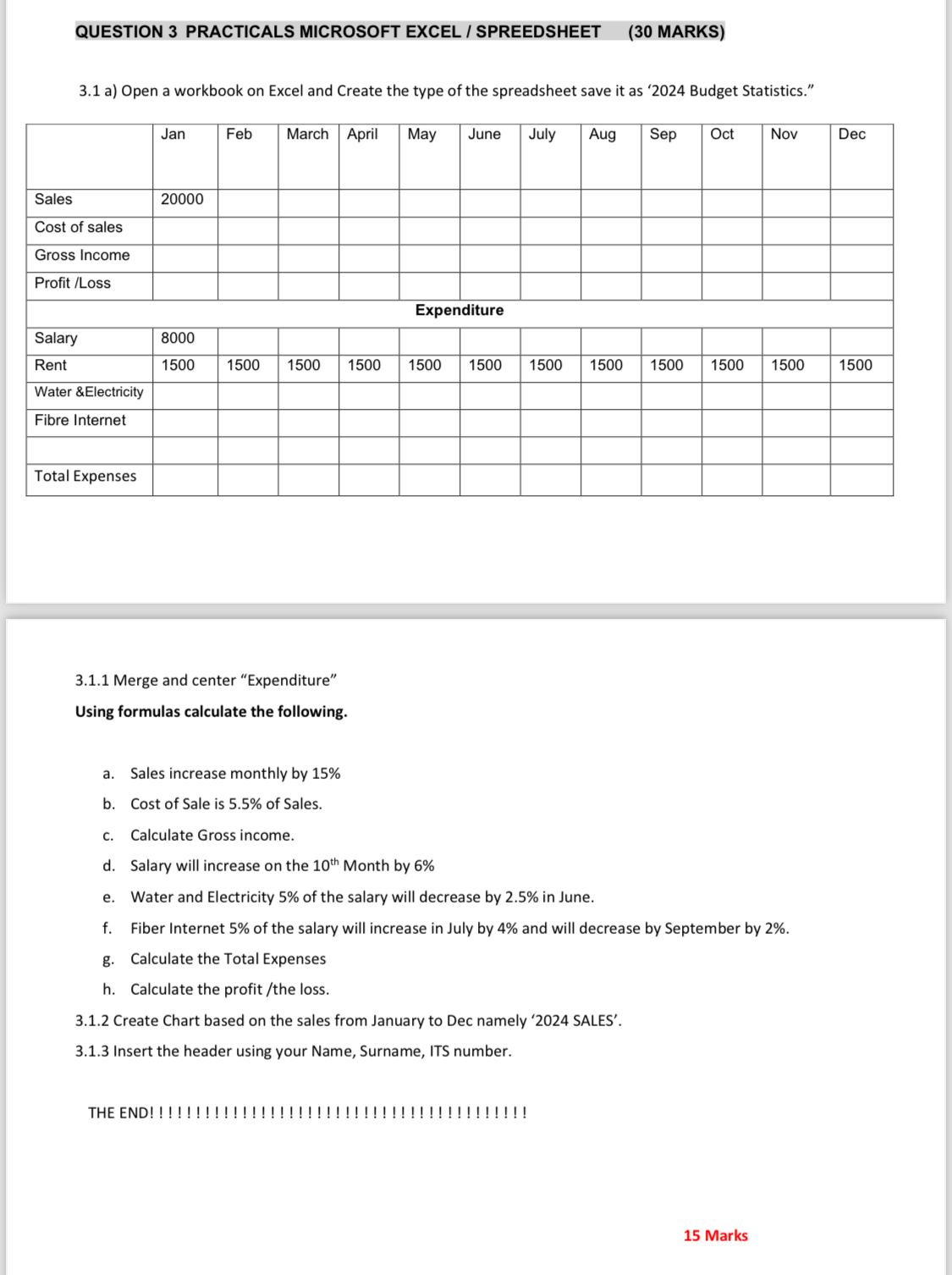Solved QUESTION 3 ﻿PRACTICALS MICROSOFT EXCEL / | Chegg.com
