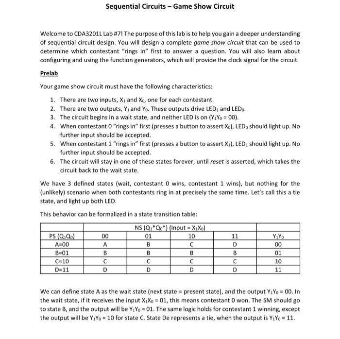 Sequential Circuits - Game Show Circuit Welcome to | Chegg.com