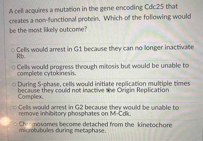 Solved A cell acquires a mutation in the gene encoding Cdc25 | Chegg.com