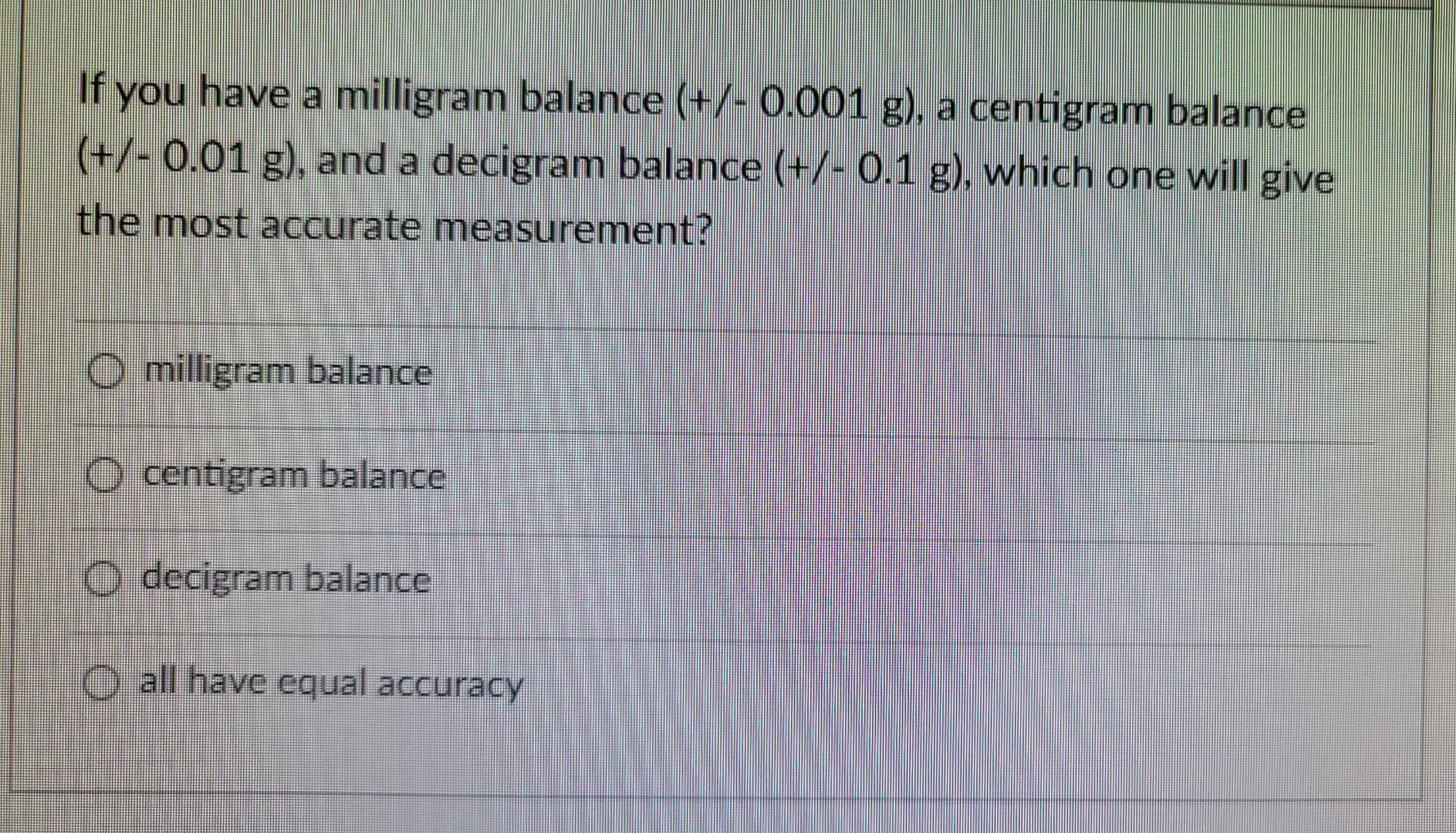Solved If you have a milligram balance (+/- 0.001 g), a | Chegg.com