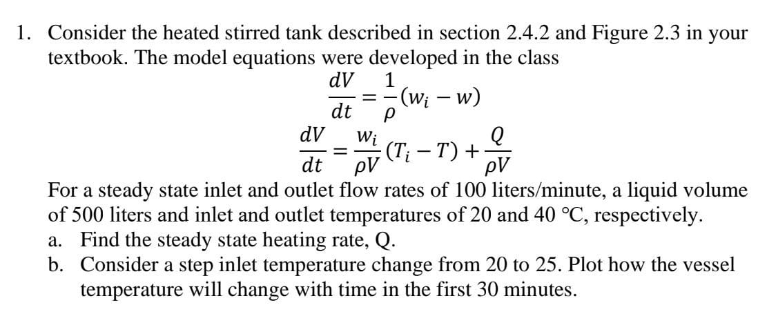 Solved Process control dynamicsConsider the heated stirred | Chegg.com