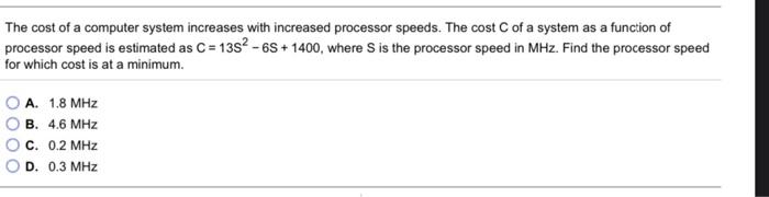 Solved The cost of a computer system increases with | Chegg.com