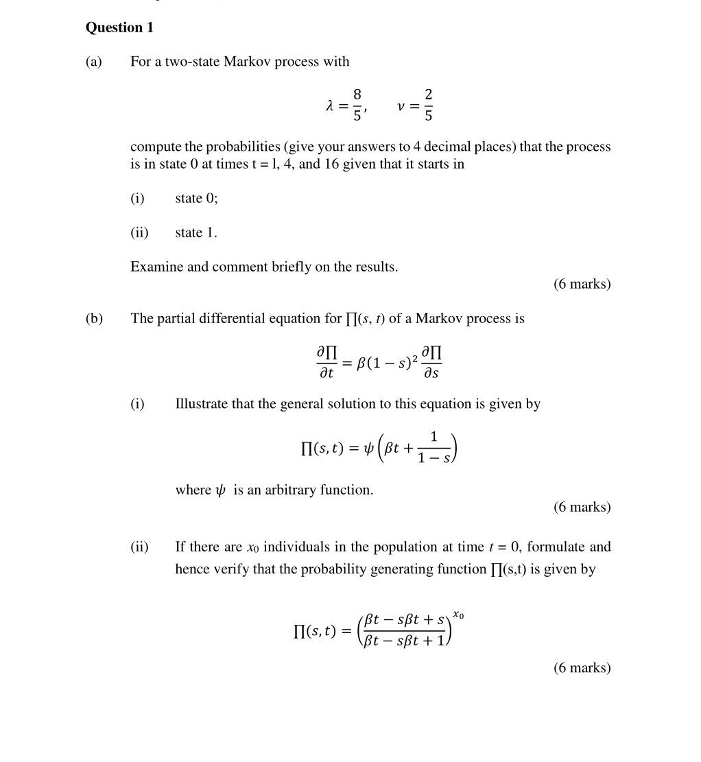 Solved a) For a two-state Markov process with λ=58,v=52 | Chegg.com