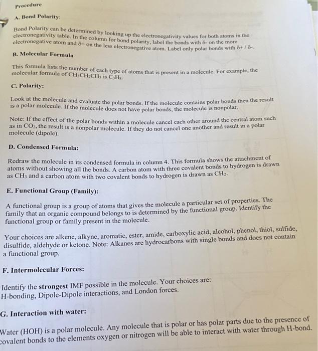 Complete the following table below:Bond Polarity: | Chegg.com