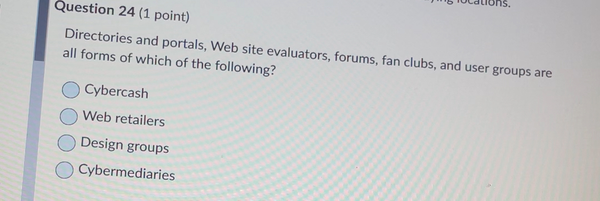Solved Question 24 (1 ﻿point)Directories and portals, Web | Chegg.com