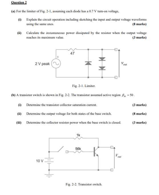 Solved Question 2(a) ﻿For the limiter of Fig. 2-1, ﻿assuming | Chegg.com