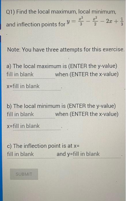 Solved Q1) Find the local maximum, local minimum, - - and | Chegg.com