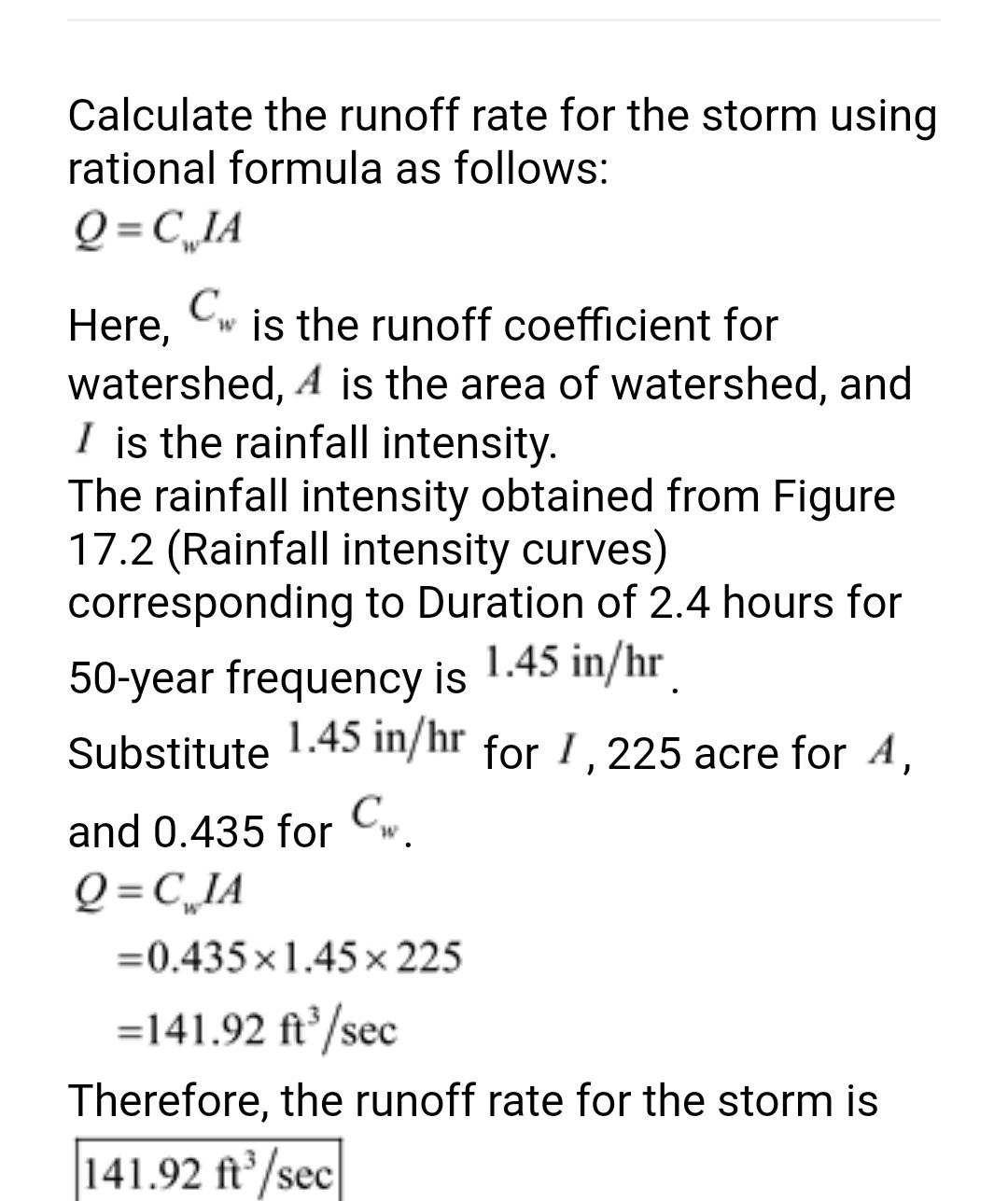 Solved Compute rate of runoff using the rational formula for | Chegg.com