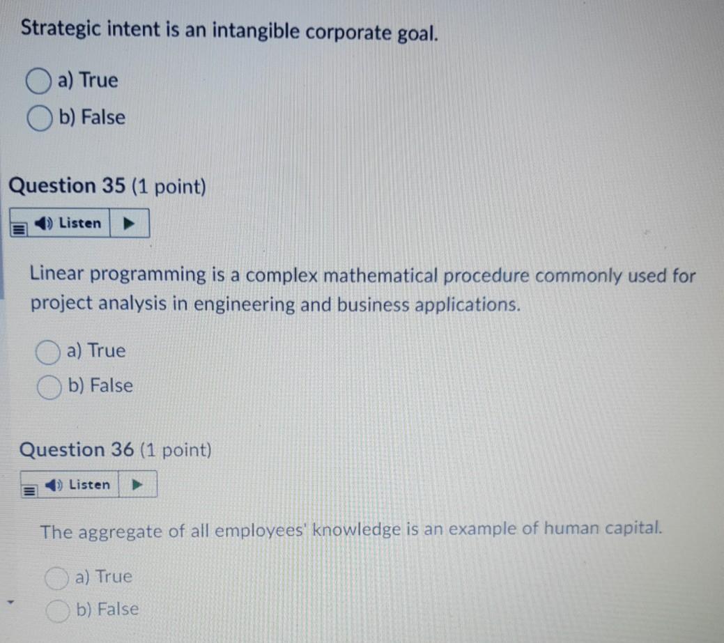 Solved Strategic intent is an intangible corporate goal. a) | Chegg.com