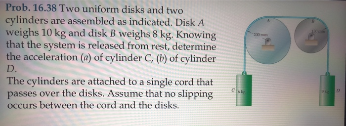 Solved A B Prob. 16.38 Two uniform disks and two cylinders | Chegg.com