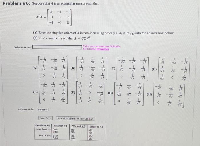 Solved Problem \#6: Suppose that A is a rectangular matrix | Chegg.com