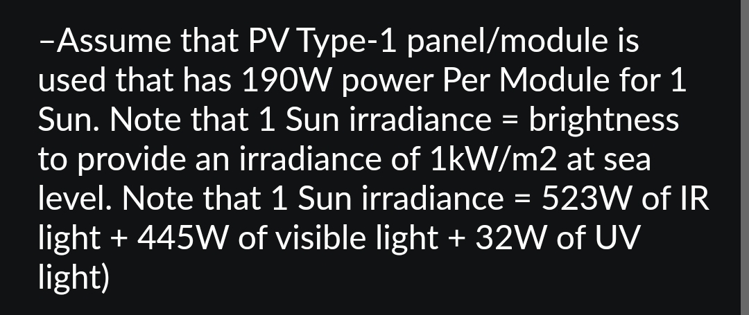 Solved -Assume that PV Type-1 ﻿panel/module is used that has | Chegg.com
