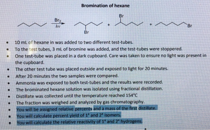 Solved Bromination of hexane Br Brz , .hr Br hv Br . . . . . | Chegg.com