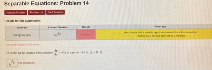 Solved Separable Equations: Problem 14 Previous Problem | Chegg.com