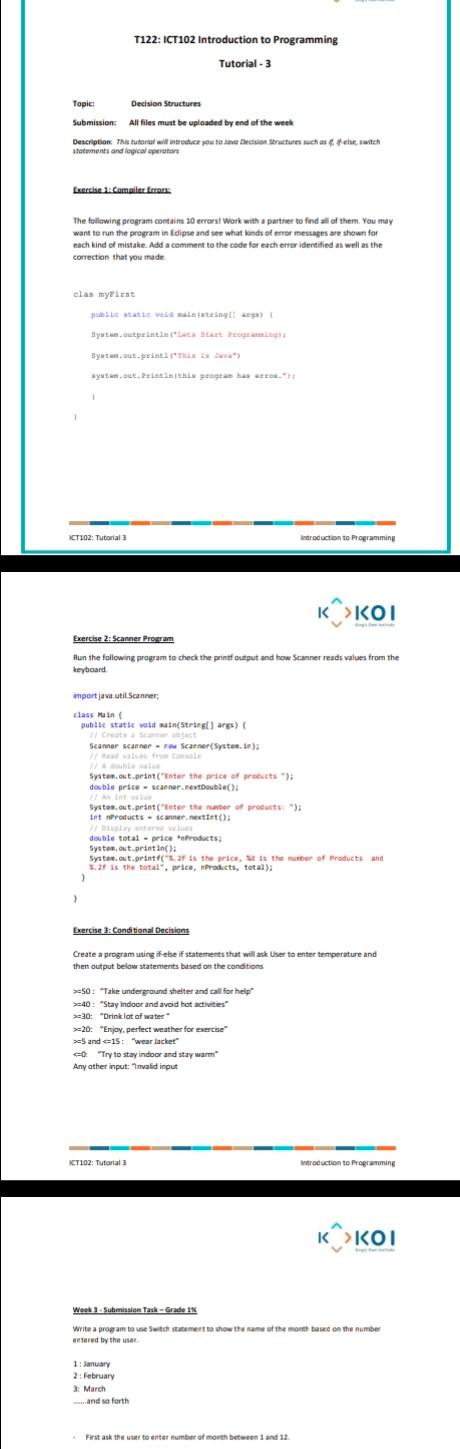 Solved T122: ICT102 Introduction to Programming Tutorial - 3 | Chegg.com
