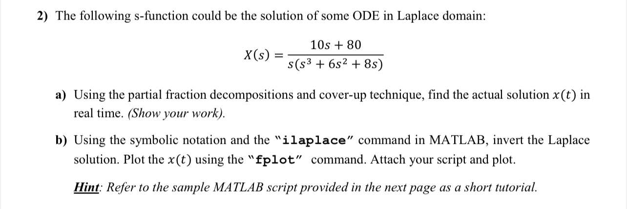 Solved The following s-function could be the solution of | Chegg.com