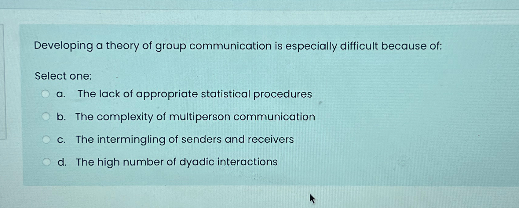 Solved Developing a theory of group communication is | Chegg.com