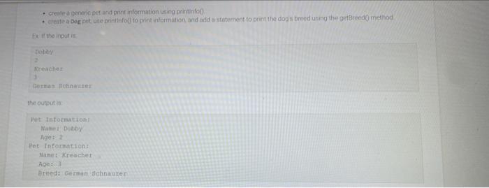 Solved 10.14 LAB: Pet information (derived classes) dogtreed | Chegg.com