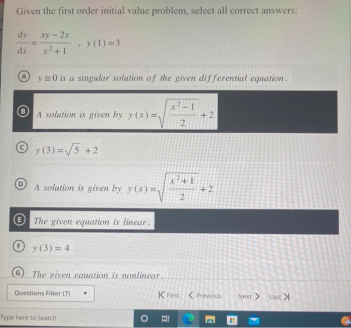 Solved Given The First Order Initial Value Problem Select