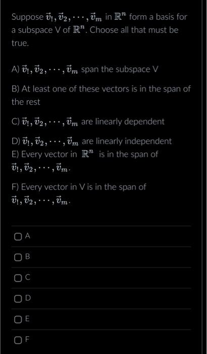Solved Suppose V1, V2,...,m in R" form a basis for !, a | Chegg.com