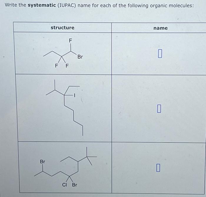 Solved Write the systematic (IUPAC) name for each of the | Chegg.com