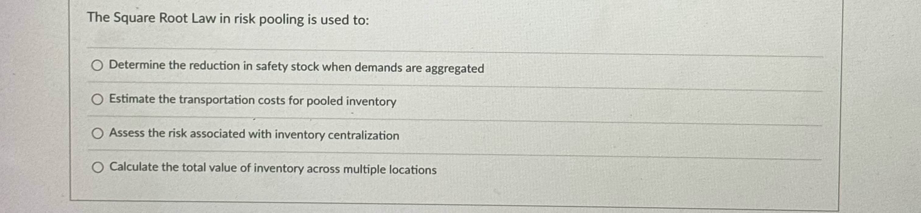 Solved The Square Root Law in risk pooling is used | Chegg.com