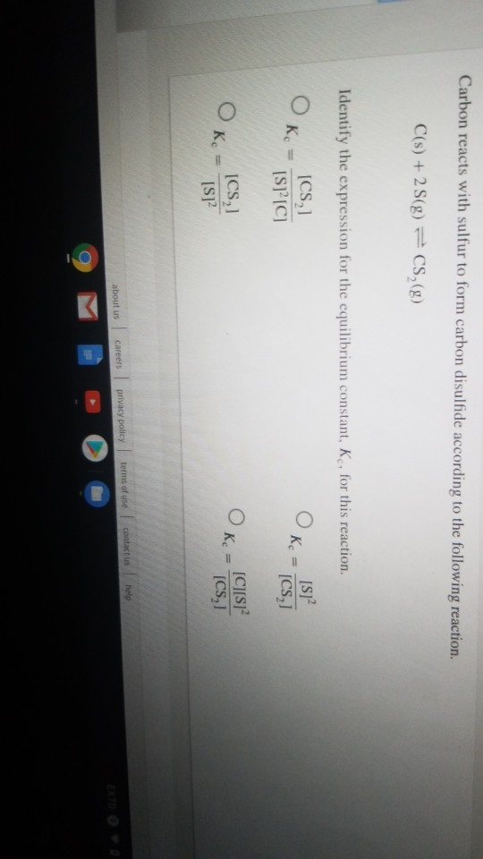 Solved Carbon reacts with sulfur to form carbon disulfide | Chegg.com Solved Carbon reacts with sulfur to form carbon disulfide | Chegg.com