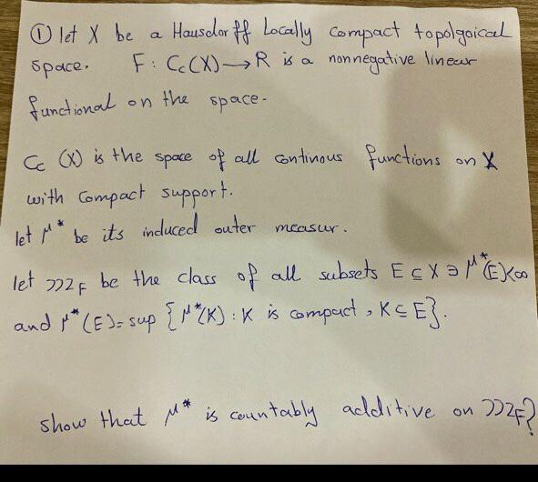Solved let X be Hausdorff Locally compact topolgoical space. | Chegg.com