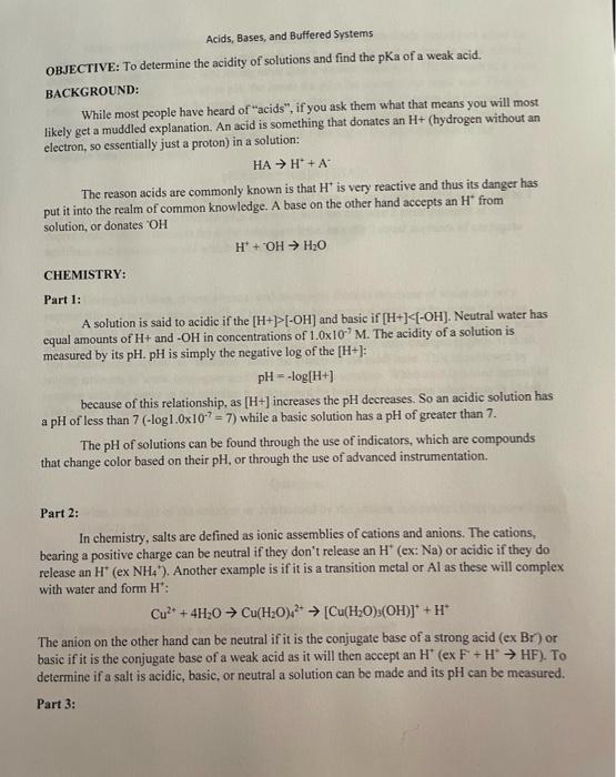 Solved Acids, Bases, and Buffered Systems OBJECTIVE: To | Chegg.com