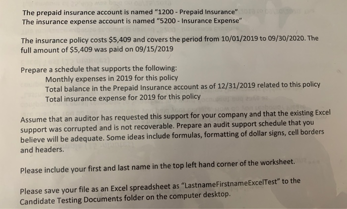 The prepaid insurance account is named "1200 - | Chegg.com